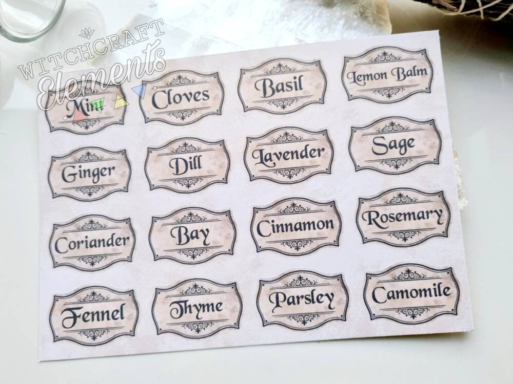 Witches Herbs Apothecary Label Sheet 16 Popular Witchcraft Ingredient ...