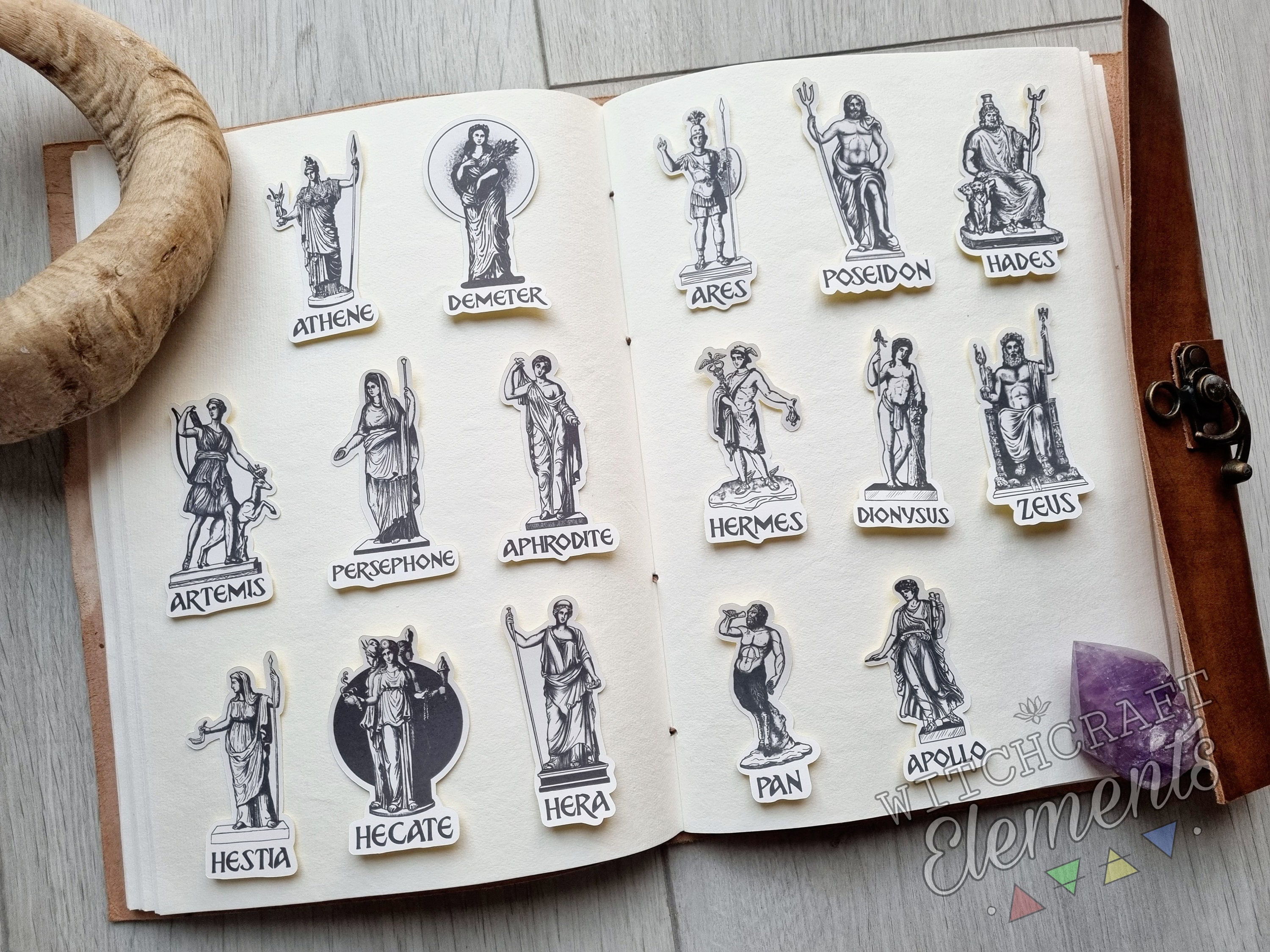 Greek Gods & Goddesses Sticker Bundle, 16 Deity Illustrations Sticker ...