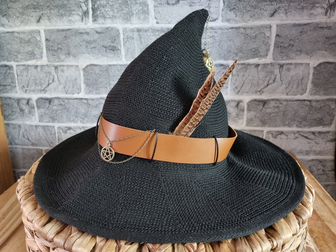 Feather & Leather Witches Hat - Witch Hat With an Faux Tan Leather ...