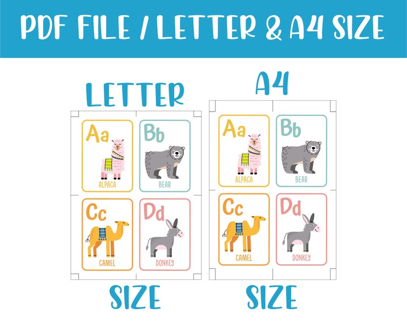 Animal Alphabet Flashcards: ABC Learning Cards (digital Printable File ...