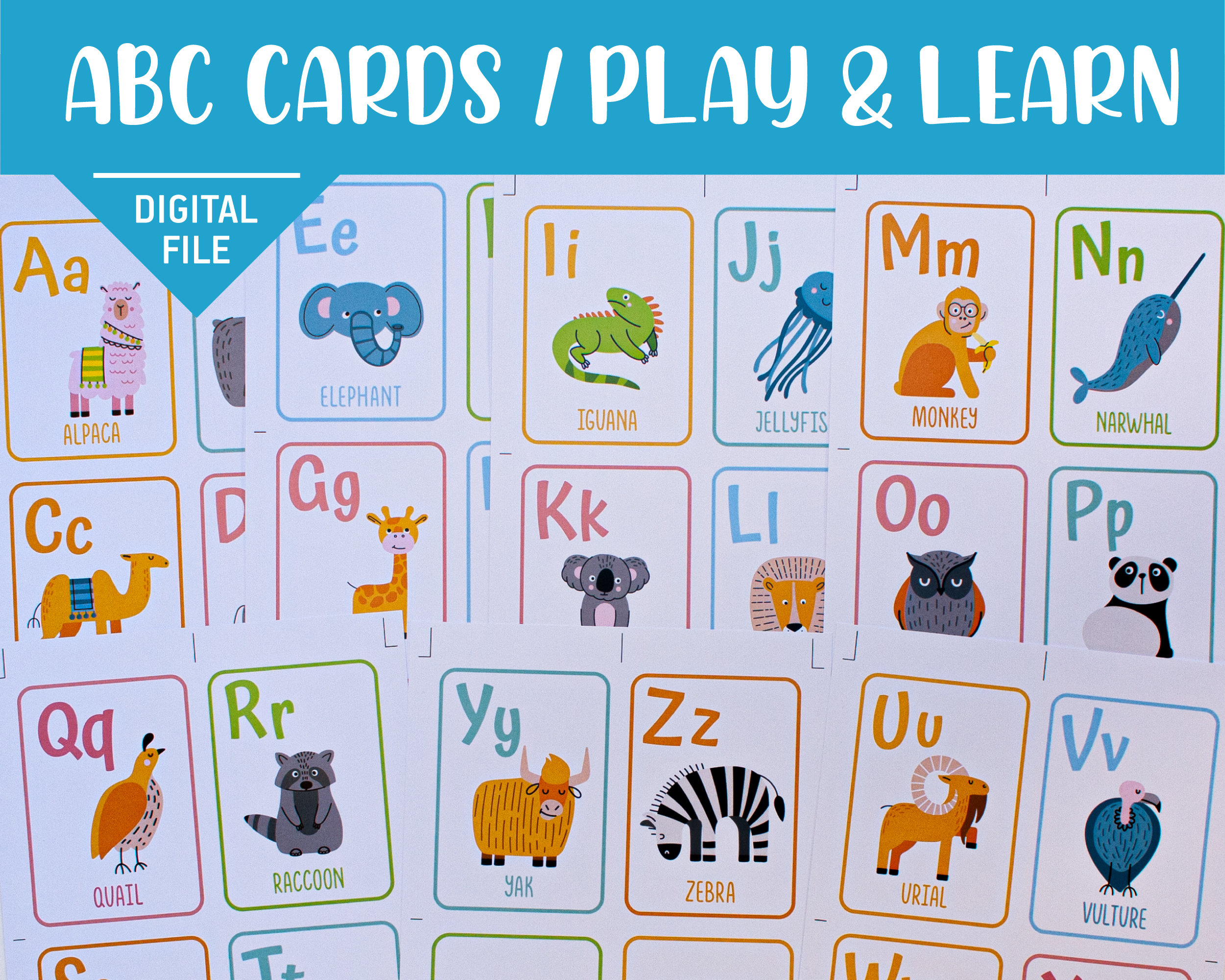 Animal Alphabet Flashcards: ABC Learning Cards (digital Printable File ...