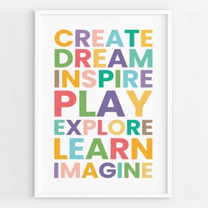 Create, Dream, Inspire Print, Nursery Wall Art, Playroom Print ...