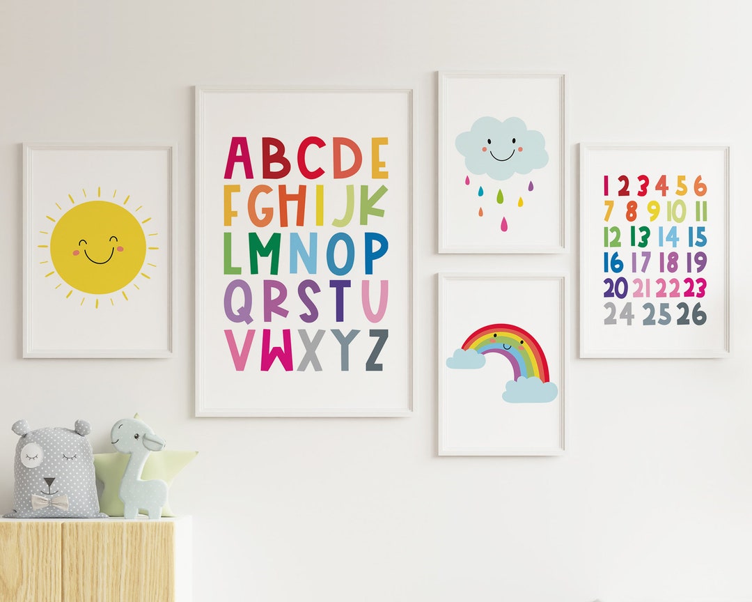 Bright Alphabet Nursery Print Set: Rainbow ABC, Numbers (digital ...
