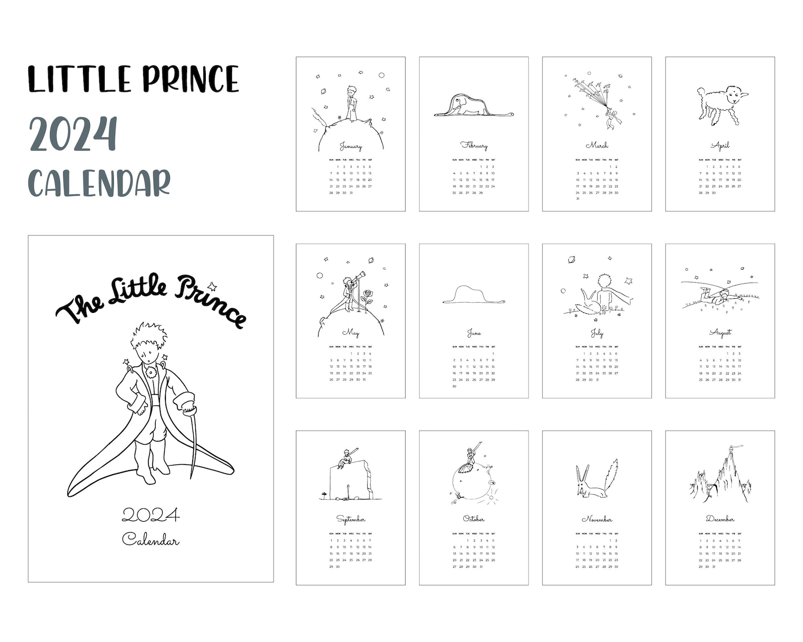 Little Prince 2024 Calendar: Nursery Decor Printable (digital Download ...