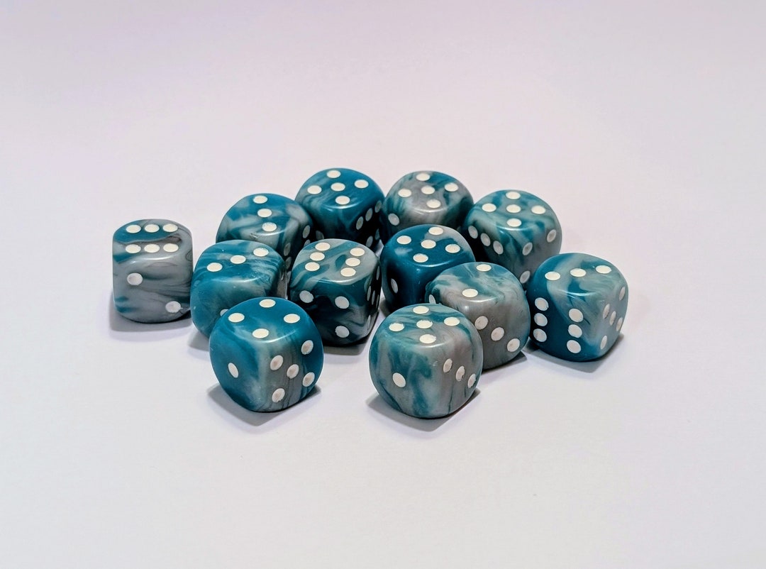 Ashen Ice D6 Resin Dice Set Pale Blue, Gray & White Swirl Set of 6D6 or ...