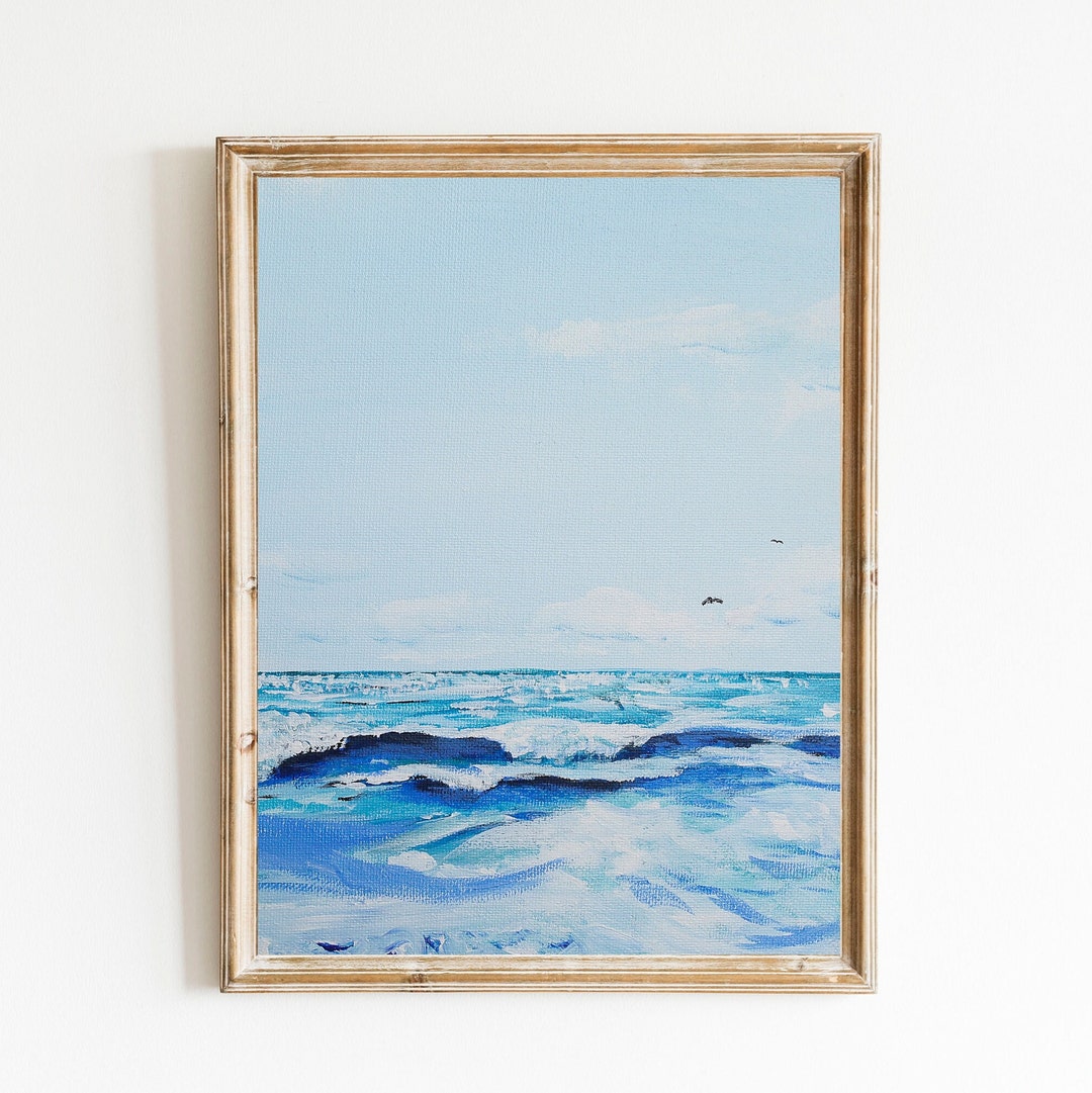 Painting of Ocean Calm Art Print Nature Blue Water Print Bathroom Art ...