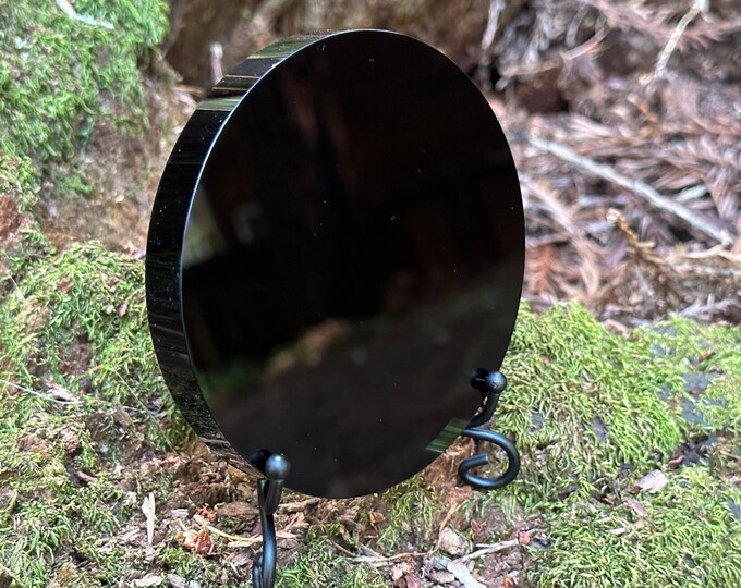 Black Obsidian Scrying Mirror With Black Metal Stand 99 Mm - Etsy