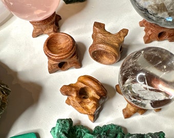 Low Profile Smooth Wooden Orb Stands, Crystal Ball Sphere Egg Wood Ring ...