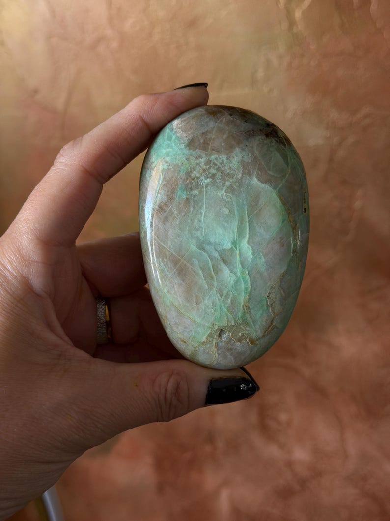 Green Moonstone Palm Stone | Natural Crystal With Earthy Inclusions - Etsy