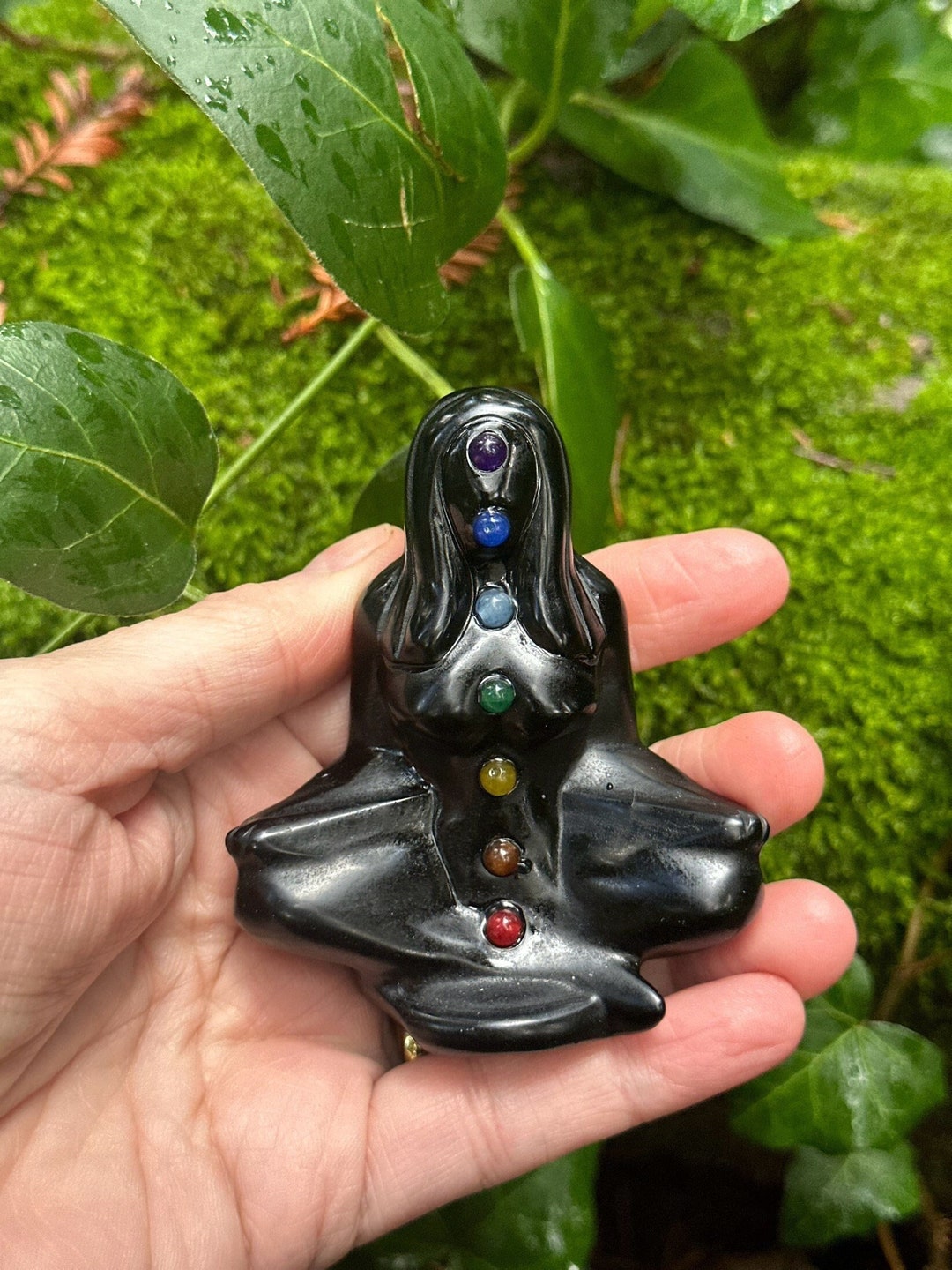Black Obsidian Carved Goddess With Chakra Points - Etsy