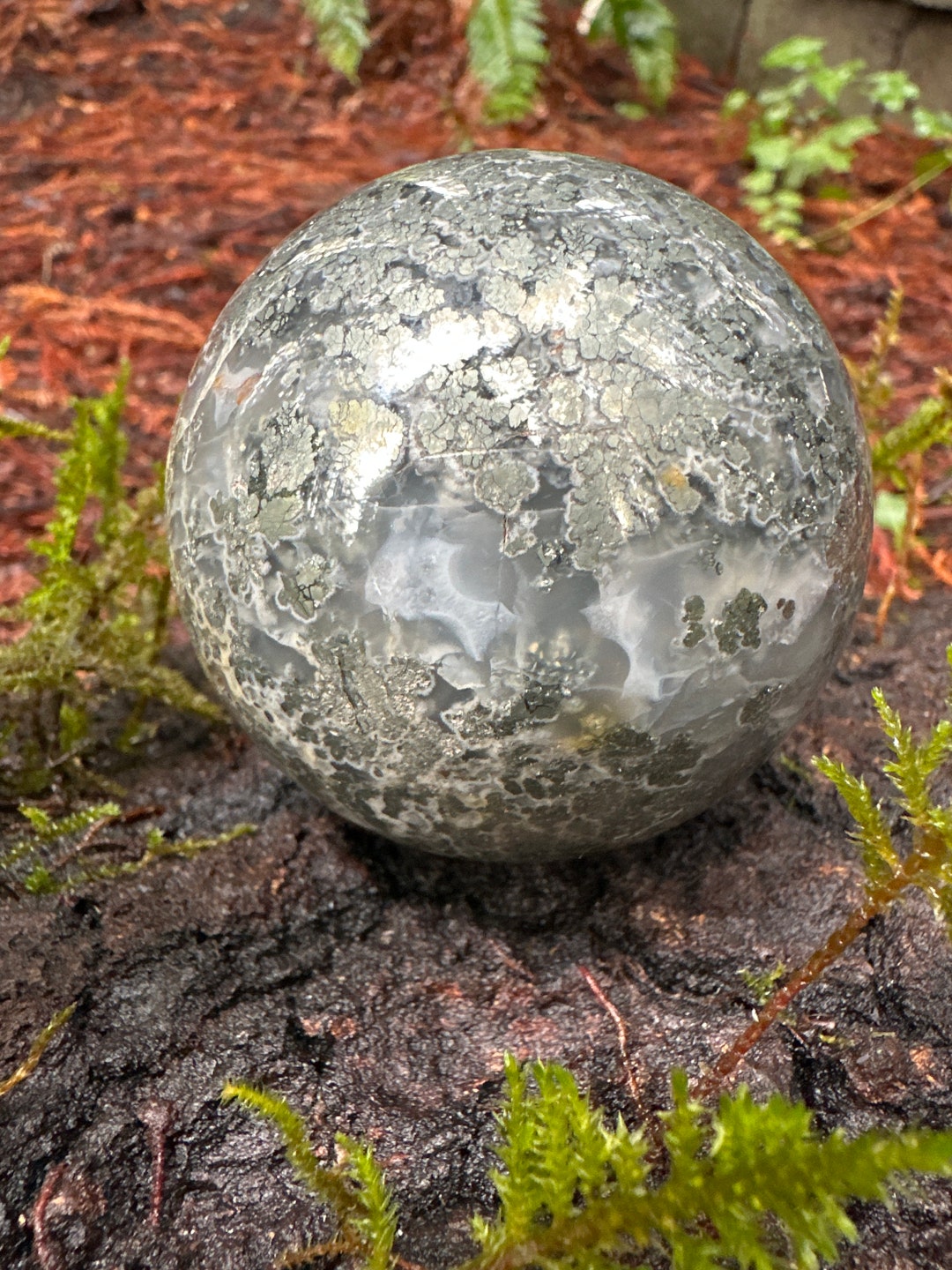 Pyrite Agate Sphere, Natural Crystal Specimen, Polished Mineral Orb - Etsy
