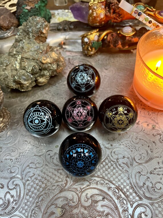 Etched Black Obsidian Sphere Engraved - Etsy