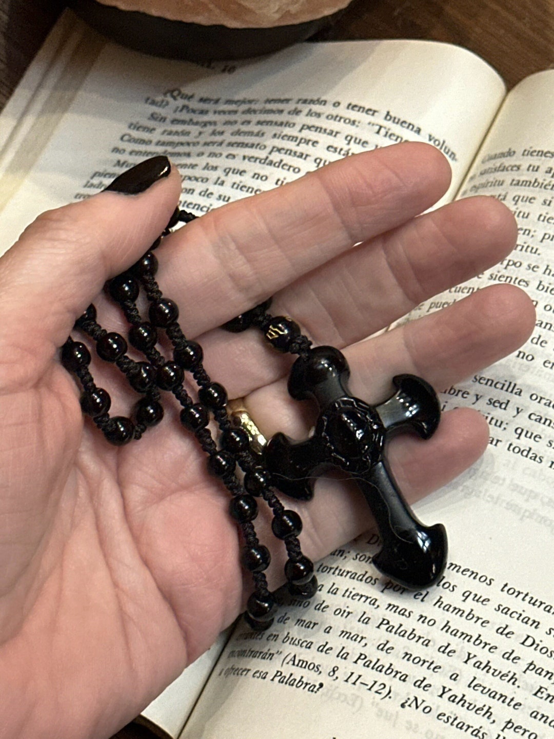 Black Obsidian Cross With Beaded Chain - Etsy