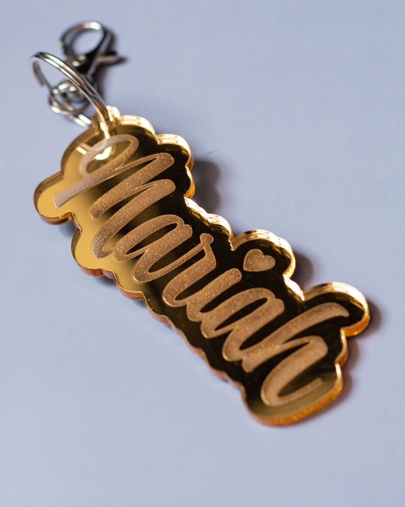 Acrylic Custom Name Keychain Personalized Mirrored Gold | Etsy