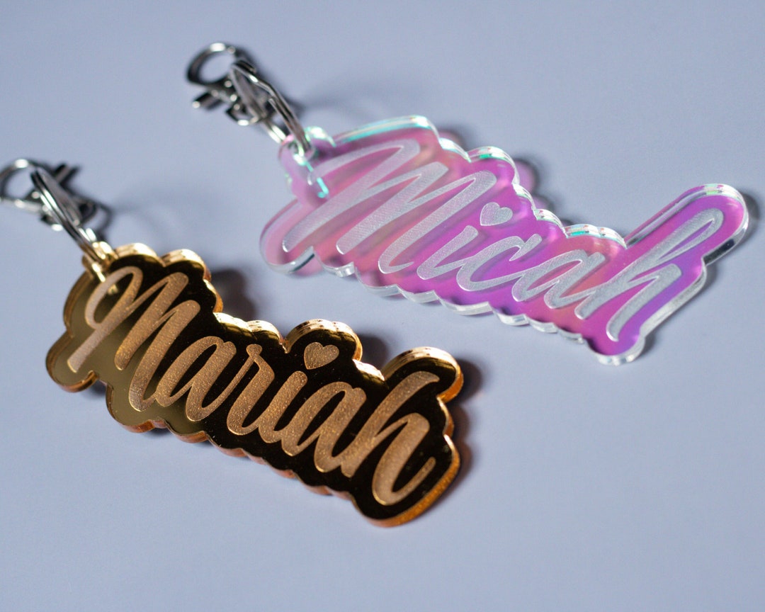 Acrylic Custom Name Keychain Personalized Mirrored Gold Iridescent ...