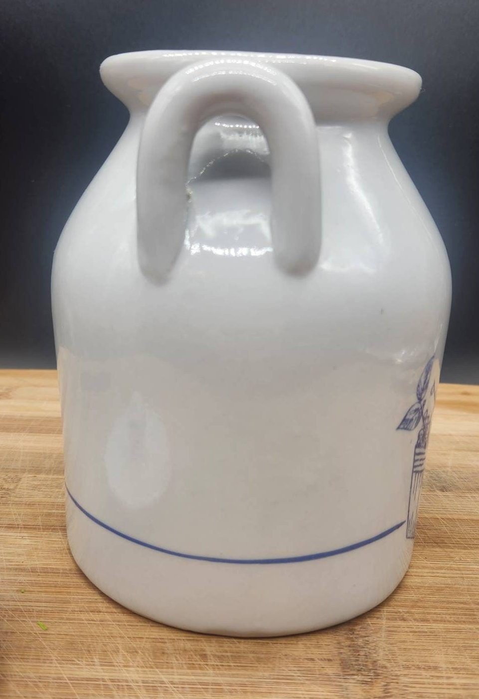 Vintage Cream Crock With Lid Hand Painted Blue Basket of Flowers - Etsy