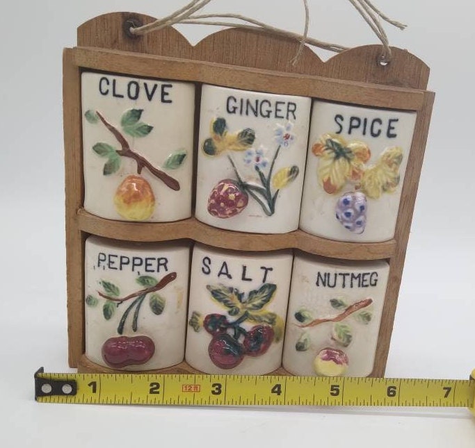 Vintage 1950's Relco Japan Hanging Two-tier Wooden Spice Rack With Six ...