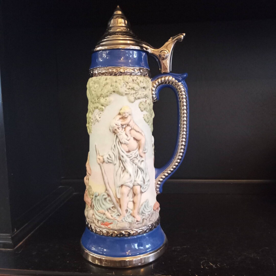 Large Vintage Ceramic Atlantic Mold Beer Stein With Embossed - Etsy
