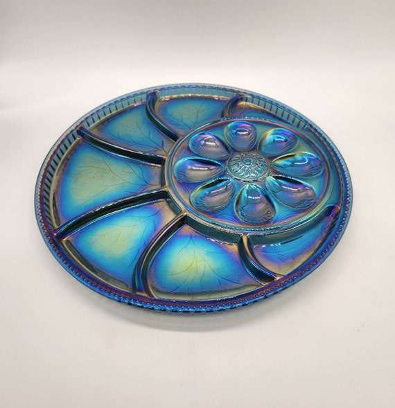 Vintage Indiana Glass Iridescent Blue Carnival Glass Deviled - Etsy