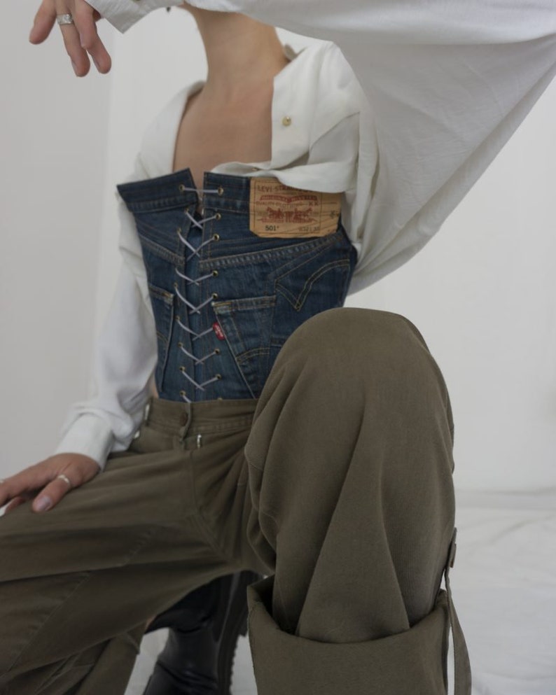 Straight Neckline Denim Corset • Pre-order Corset Made Out of Levi's ...