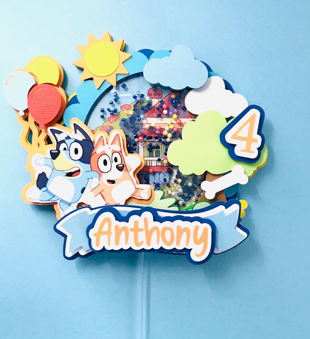 Blue Dog Theme Shaker Birthday Cake Topper | Bluey Cake Topper | Kids ...