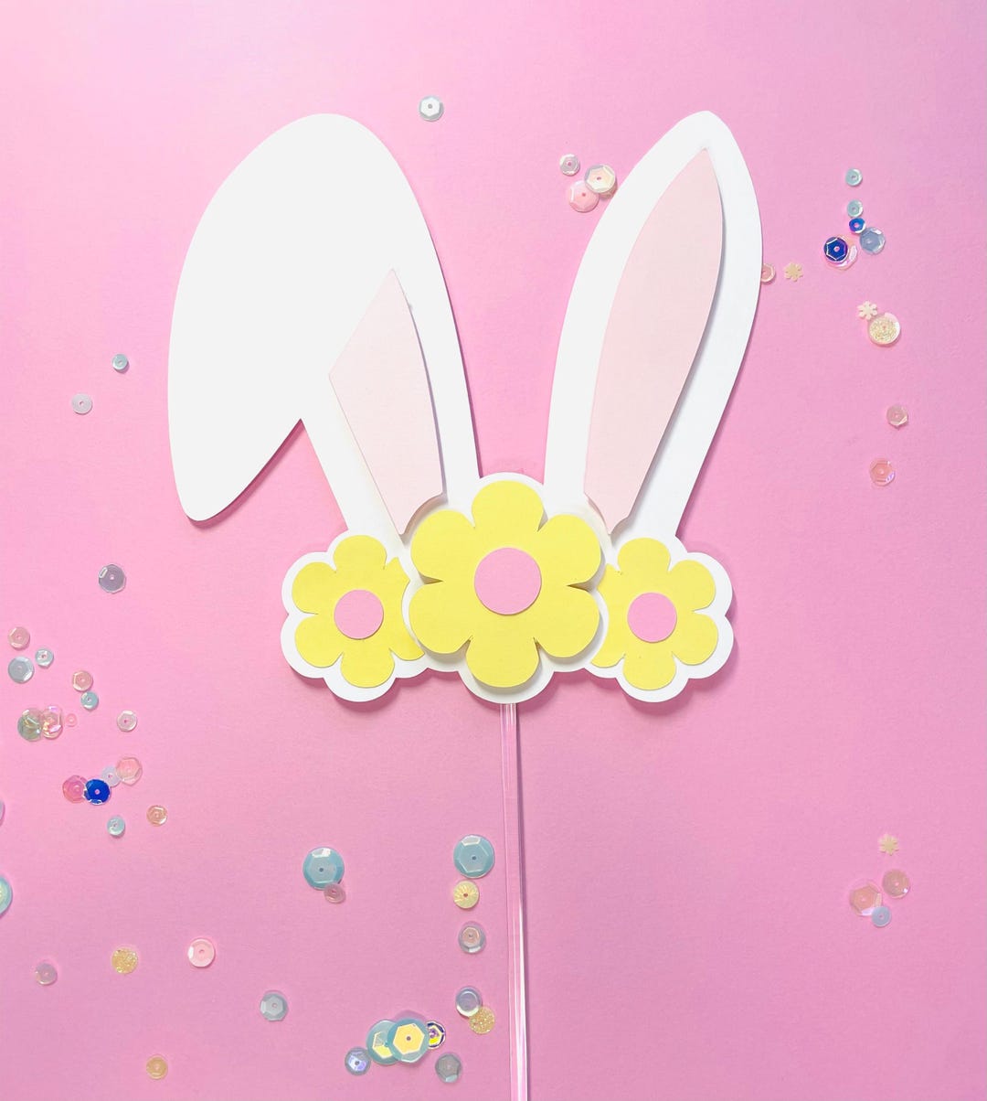 Easter Bunny Ears Cake Topper With Flowers - Etsy