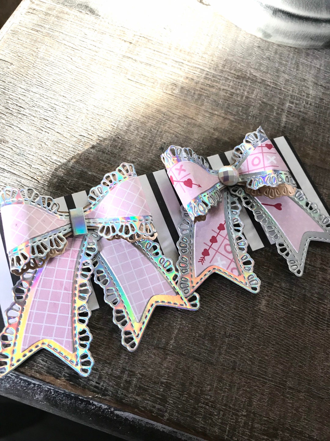 Set of 2 Paper Lace Bows Valentines Theme Bows Scrapbooking Junk ...