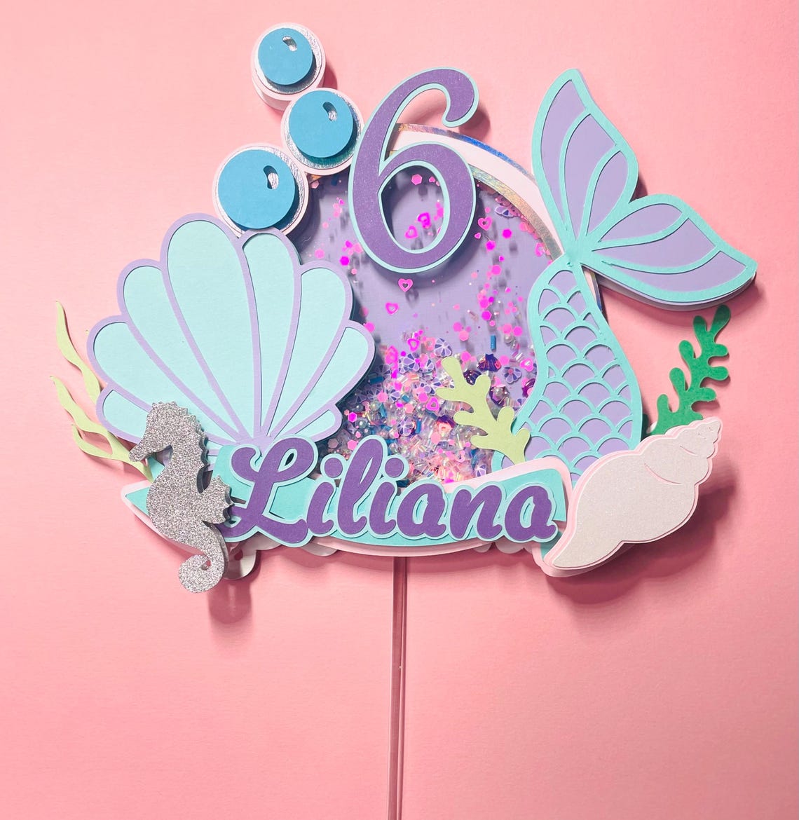 Mermaid Theme Birthday Shaker Cake Topper | Cupcake Toppers | Birthday ...