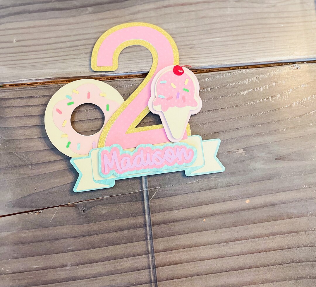 Two Sweet Cake and Cupcake Topper 2nd Birthday Personalized Donut ...