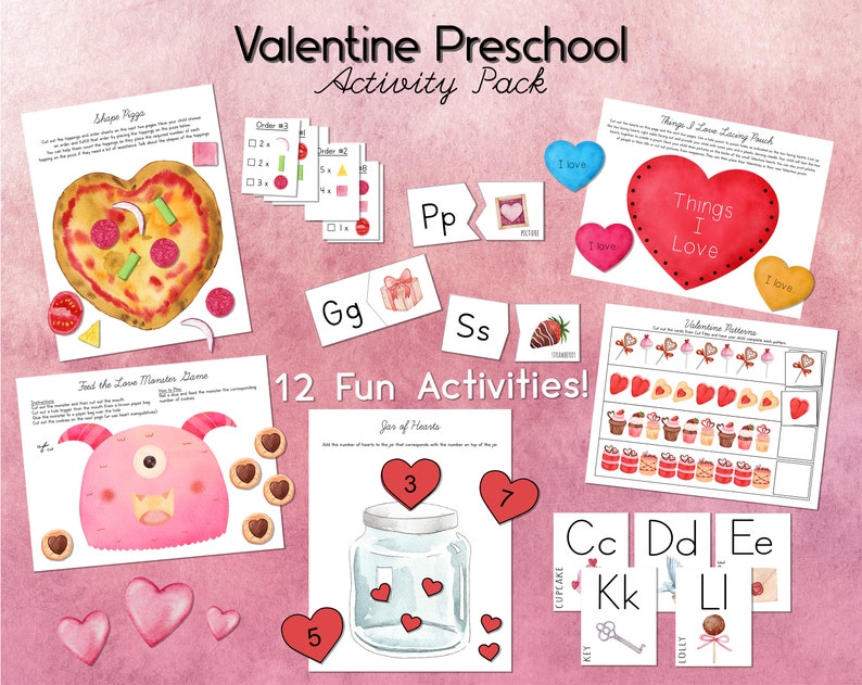 Valentine's Day Preschool Printable Activity Pack - Etsy