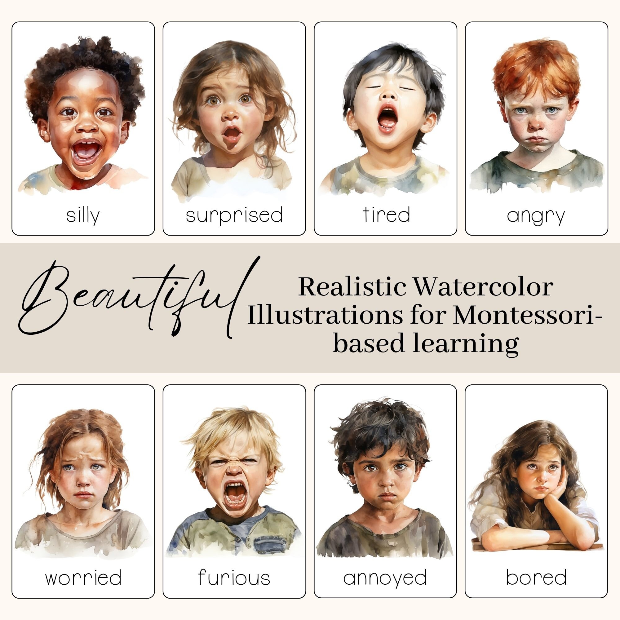 Kids Emotions Flashcards | Large Montessori Feelings Cards | Printable ...