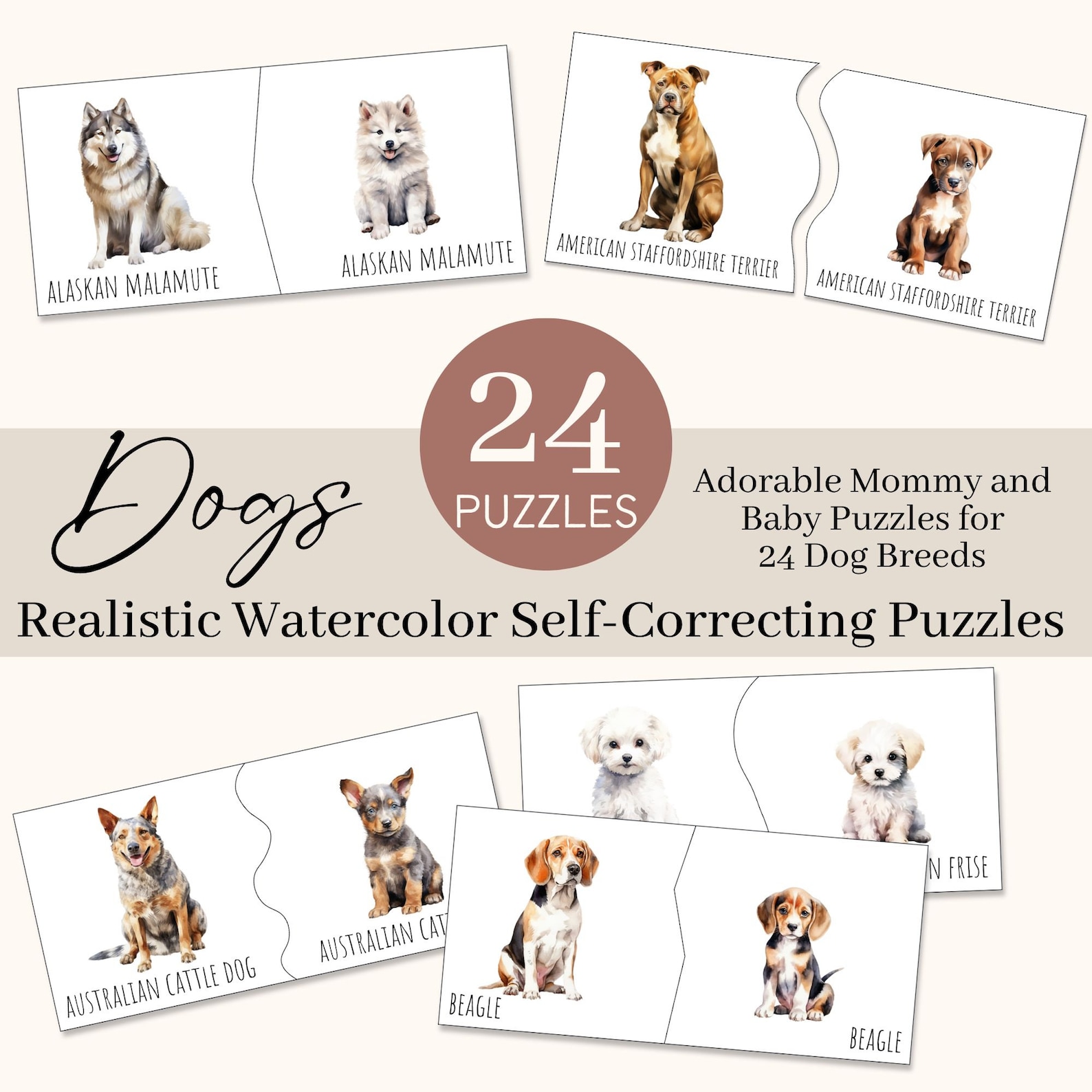 Mommy and Baby Dog Self-correcting Montessori Puzzles, Printable ...