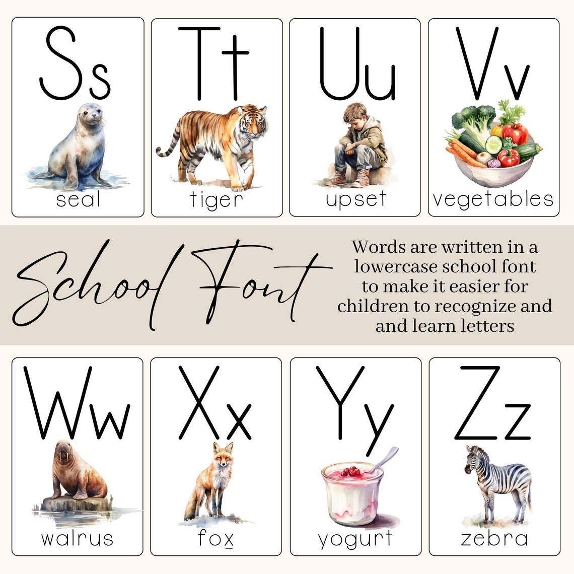 Alphabet With Pictures Flash Cards, Printable Phonetic Alphabet ...