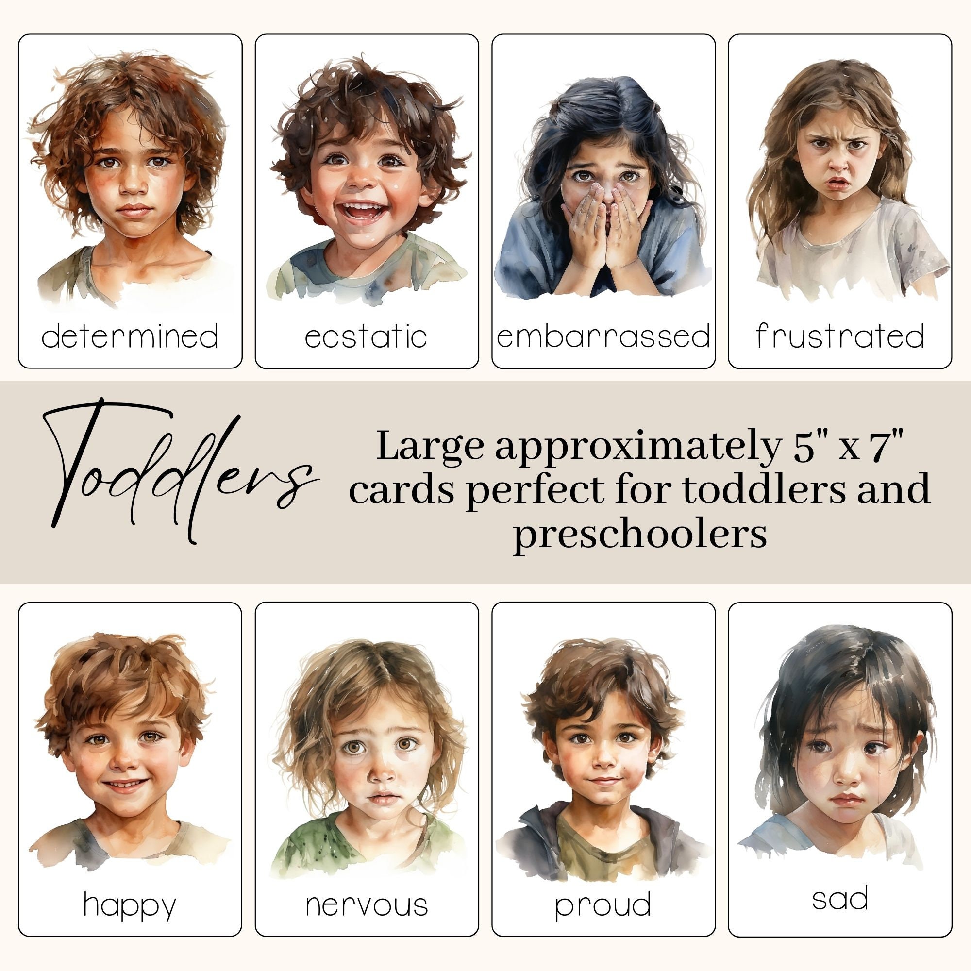 Kids Emotions Flashcards | Large Montessori Feelings Cards | Printable ...