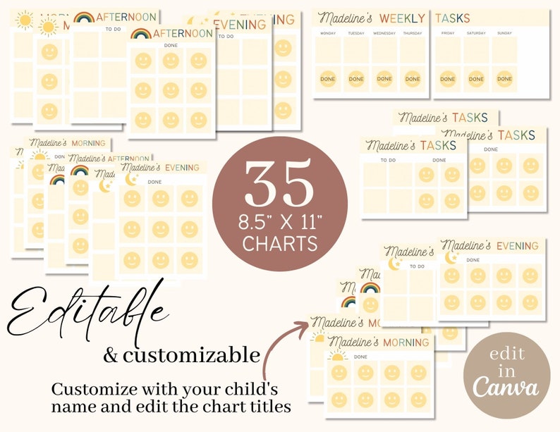 Editable Kids Daily Chore Cards | Daily Visual Schedule | Canva Chore ...