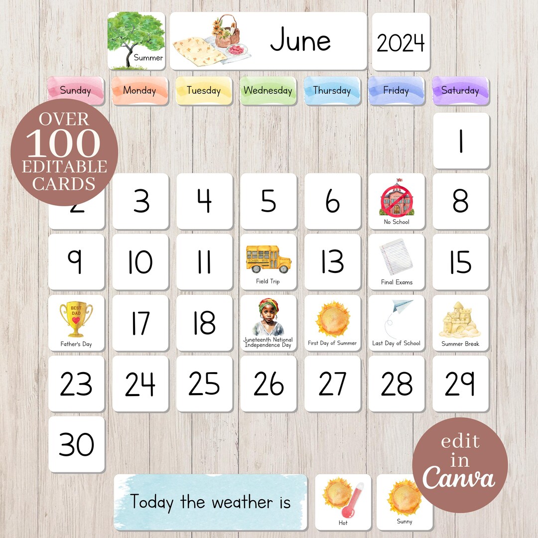 Editable Classroom Calendar, Homeschool Calendar Printable US Canadian ...
