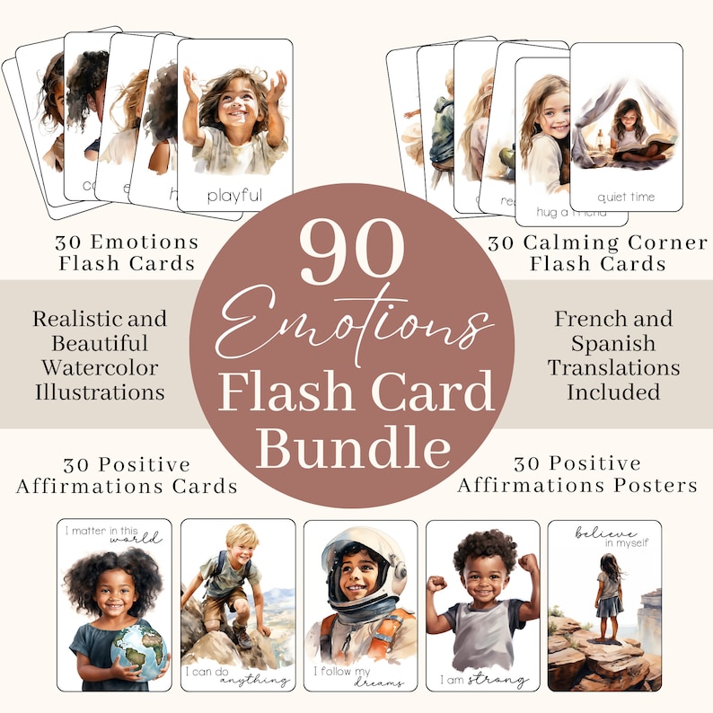 Kids Emotions Flashcards Bundle | Large Feelings Cards | Printable ...