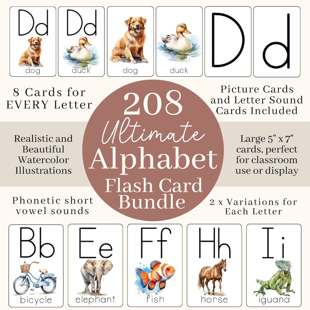 Alphabet With Pictures Flash Cards, Printable Phonetic Alphabet ...