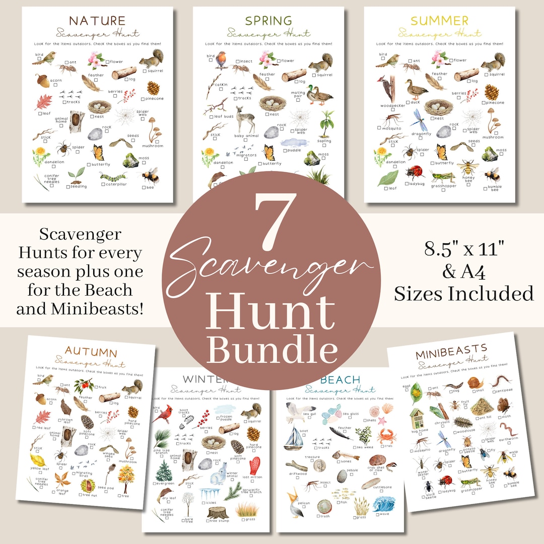 Nature Scavenger Hunt Bundle | Printable Outdoor Treasure Hunt for Kids ...