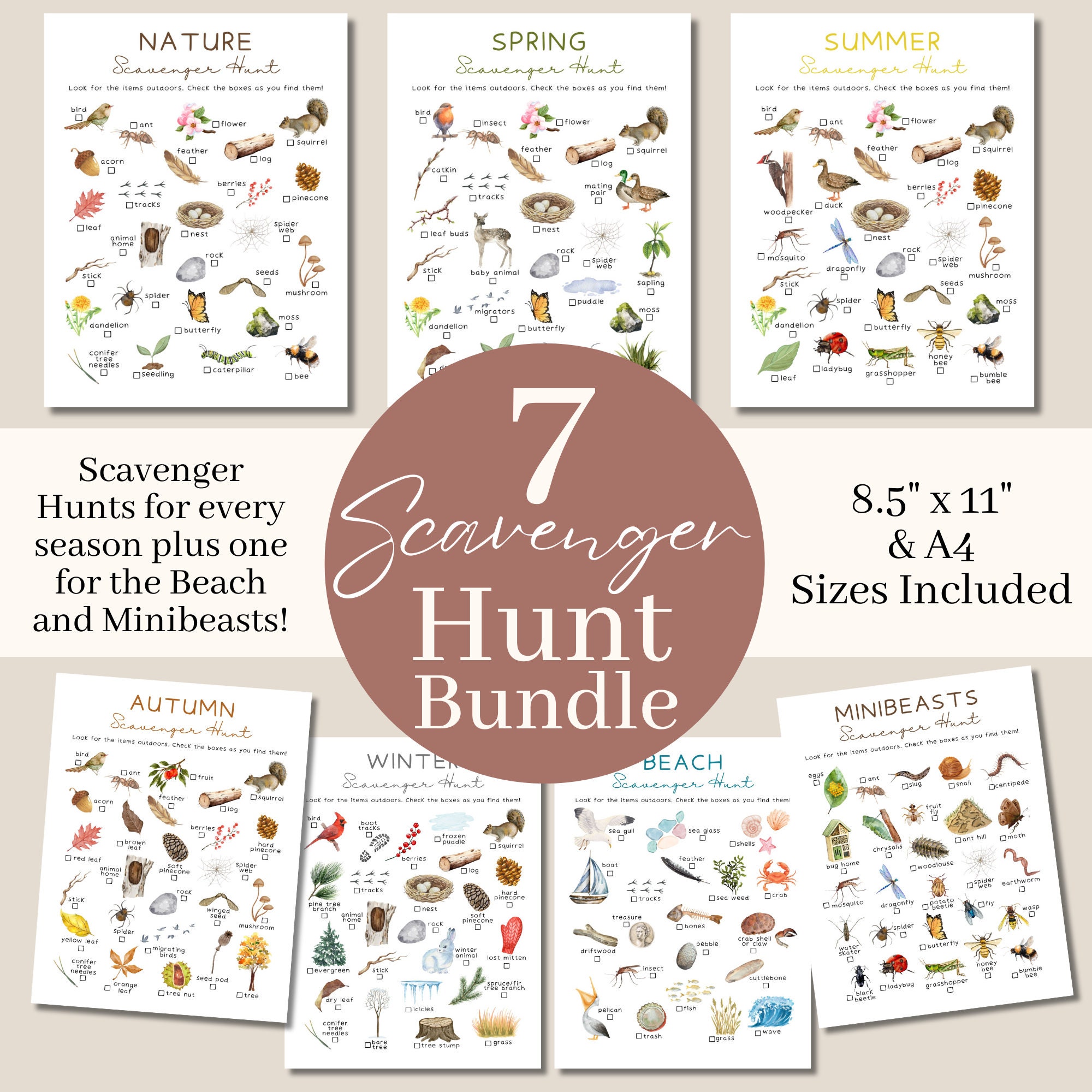 Nature Scavenger Hunt Bundle | Printable Outdoor Treasure Hunt for Kids ...