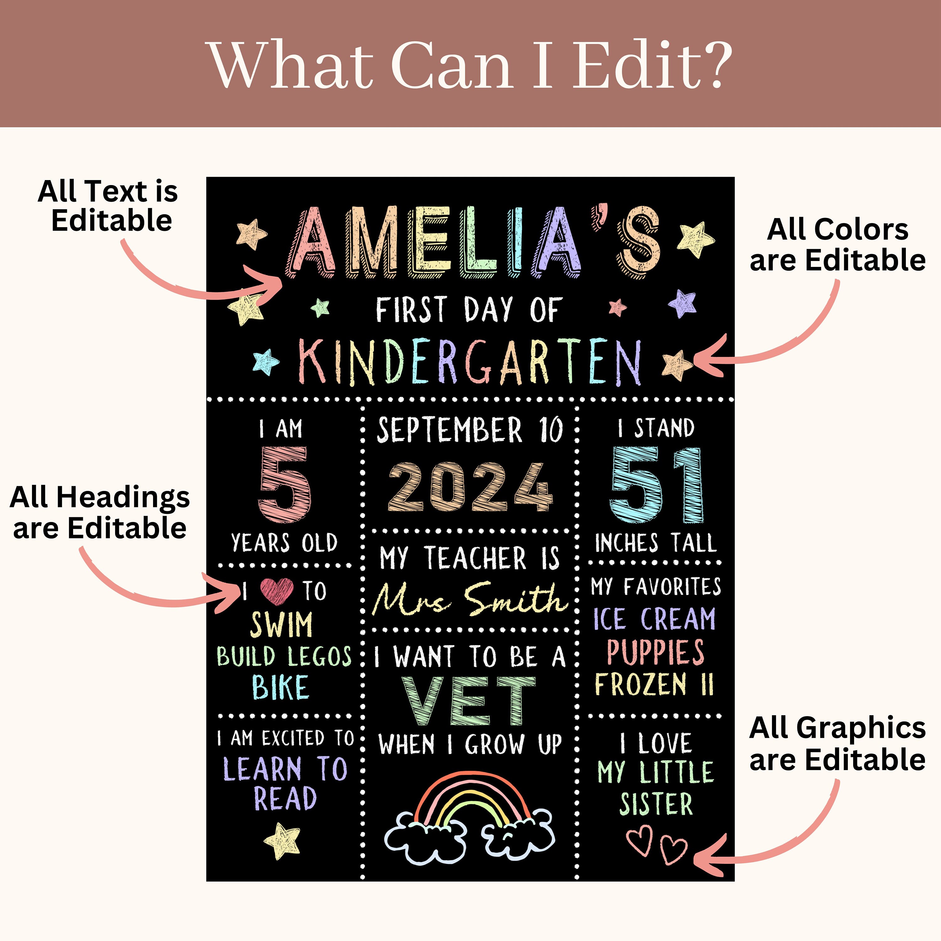 Chalkboard First Day of School Sign, Editable Back to School Sign, Last ...