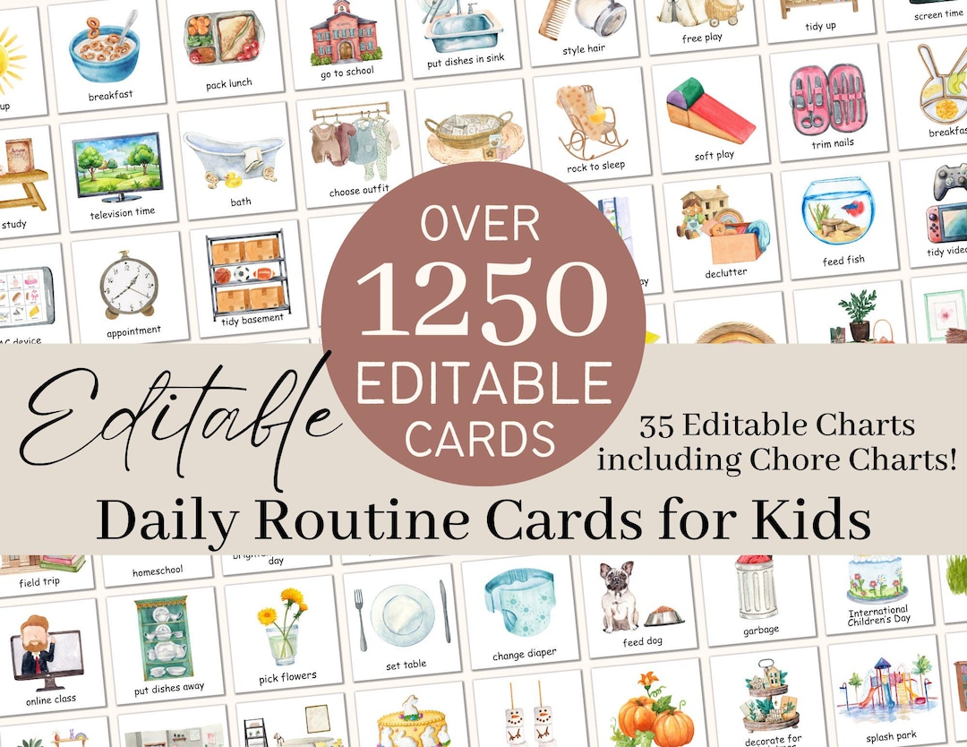 Editable Kids Daily Routine Cards | Daily Visual Schedule | Chore Chart ...