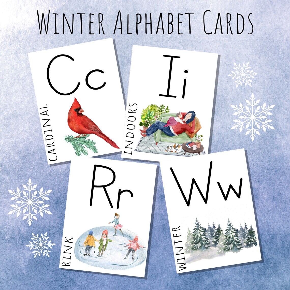 Winter Alphabet Cards Winter and Christmas Holiday Season - Etsy