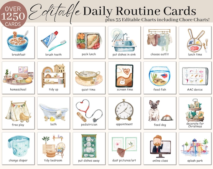 Editable Kids Daily Routine Cards & Chore Chart - Visual Schedule for ...