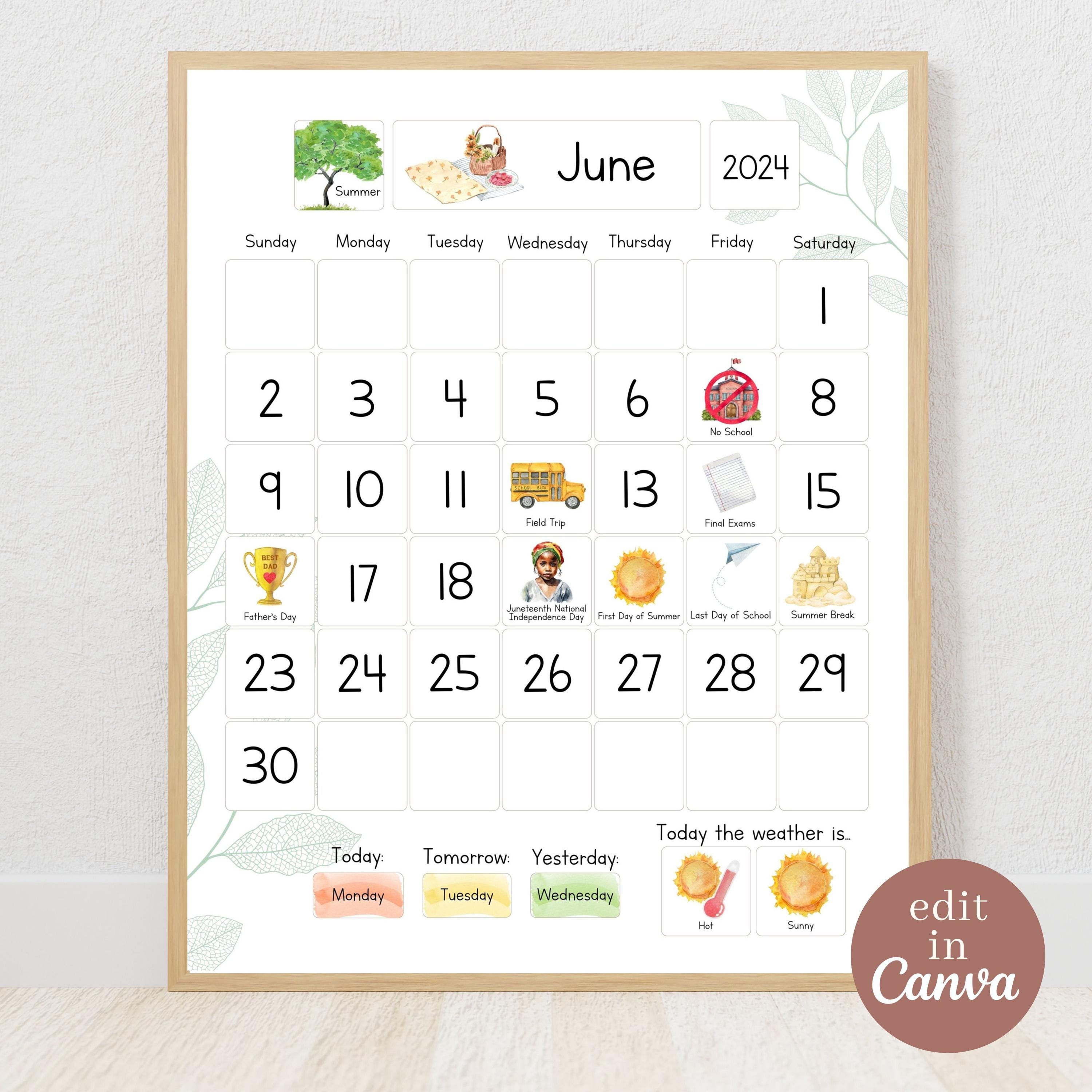 Editable Classroom Calendar, Homeschool Calendar Printable US Canadian ...