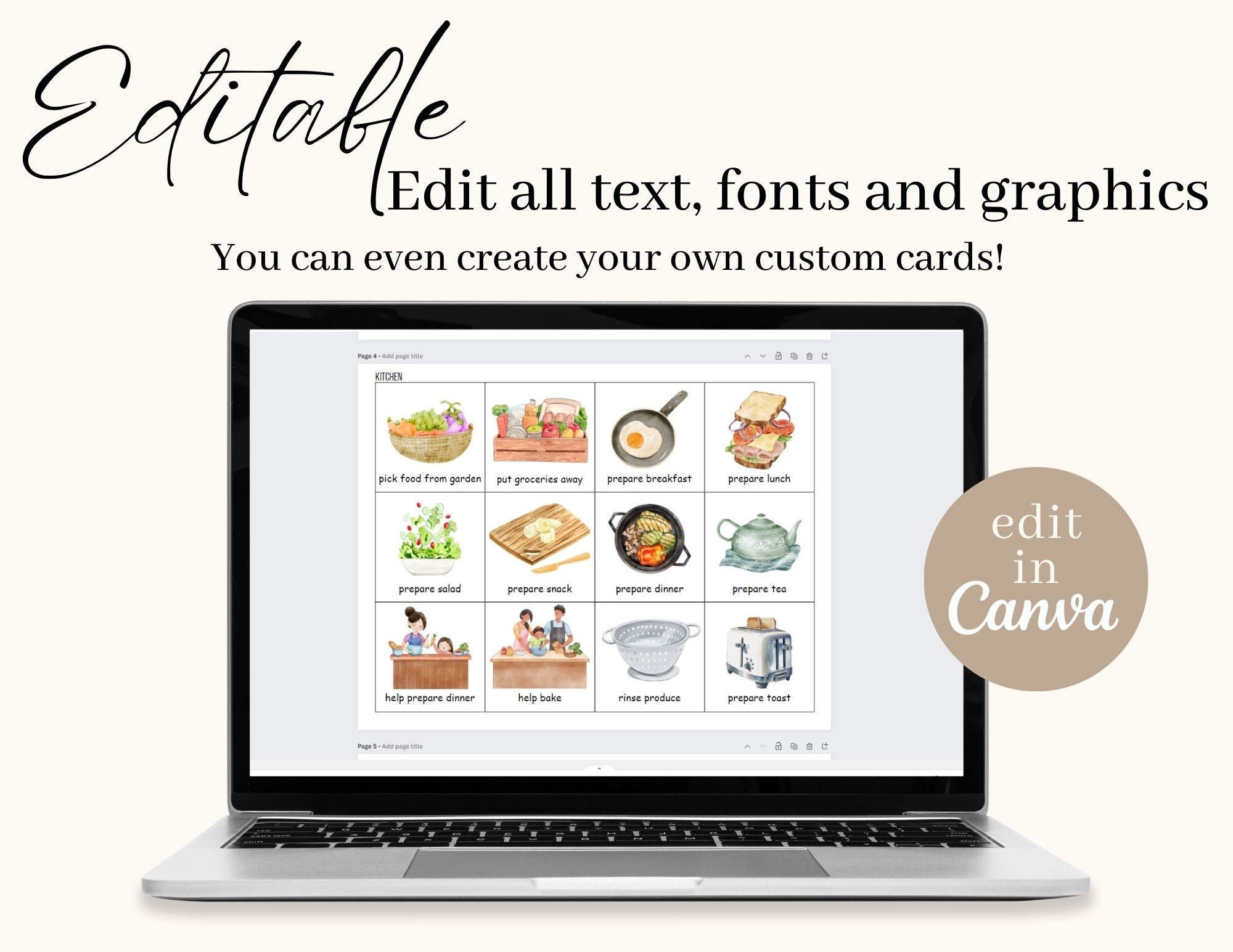 Editable Kids Daily Chore Cards | Daily Visual Schedule | Canva Chore ...