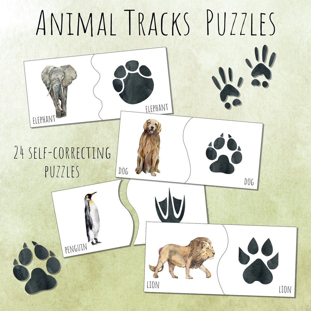 Animal Tracks Match Self-correcting Montessori Puzzles, Printable ...
