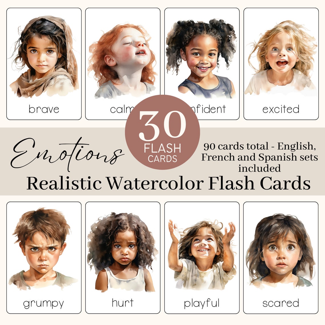 Kids Emotions Flashcards Bundle | Large Feelings Cards | Printable ...