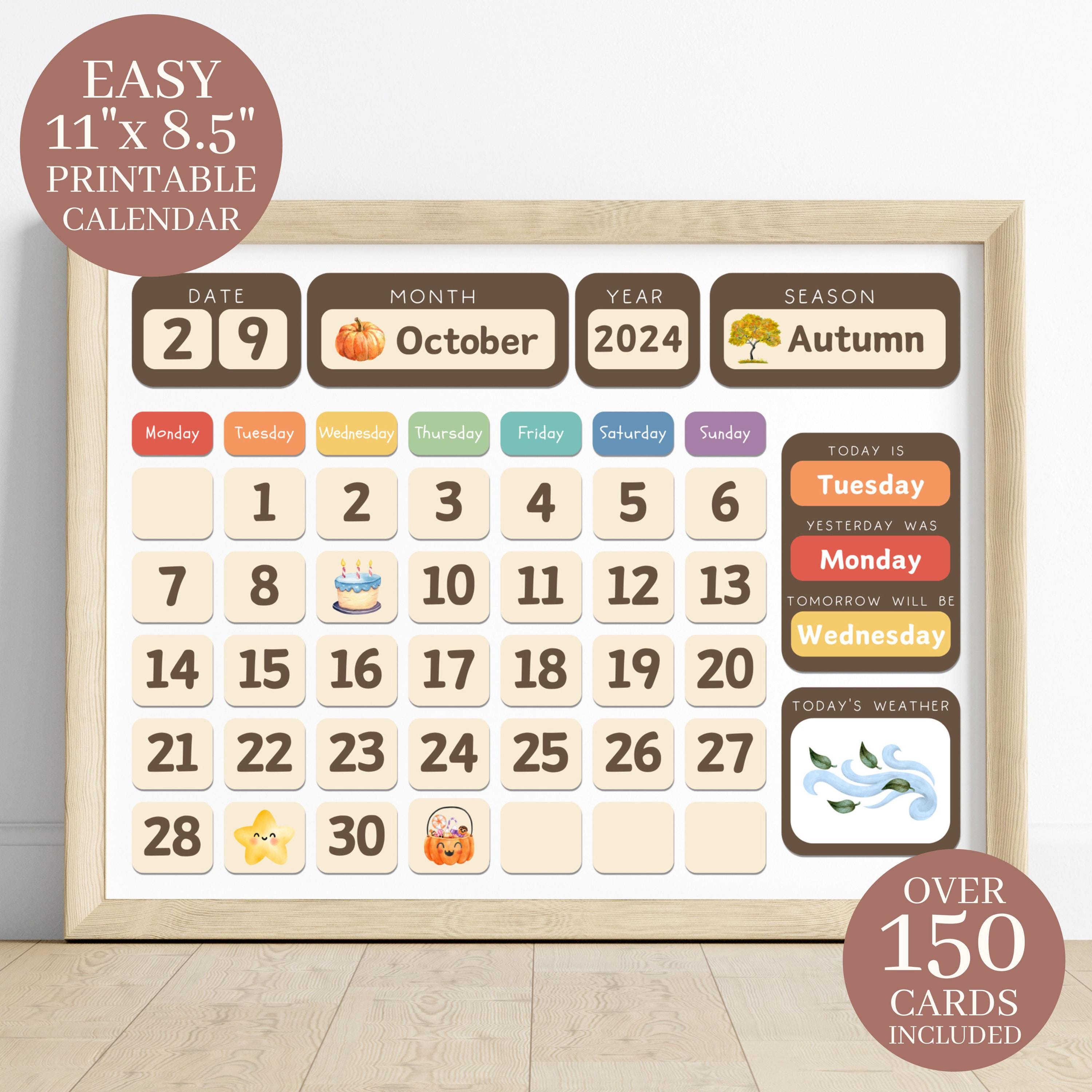 11" X 8.5" DIY Calendar Printable, Homeschool DIY Calendar With US and ...