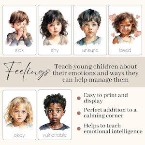 Kids Emotions Flashcards | Large Montessori Feelings Cards | Printable ...
